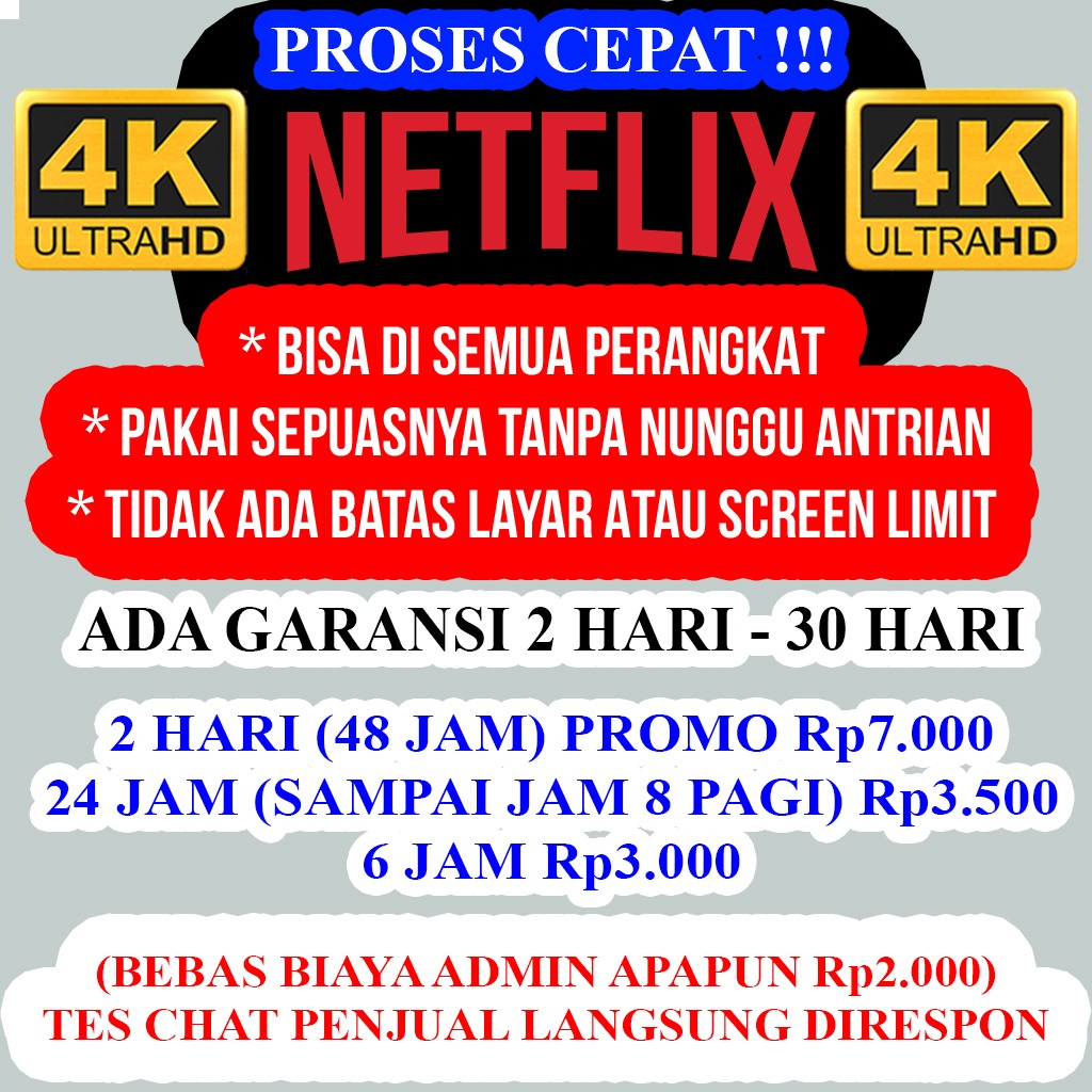 Jual NETFLIX PAKAI SEPUASNYA 2 HARI (48 JAM) Rp7.000 SEPUASNYA NETFLIX ...