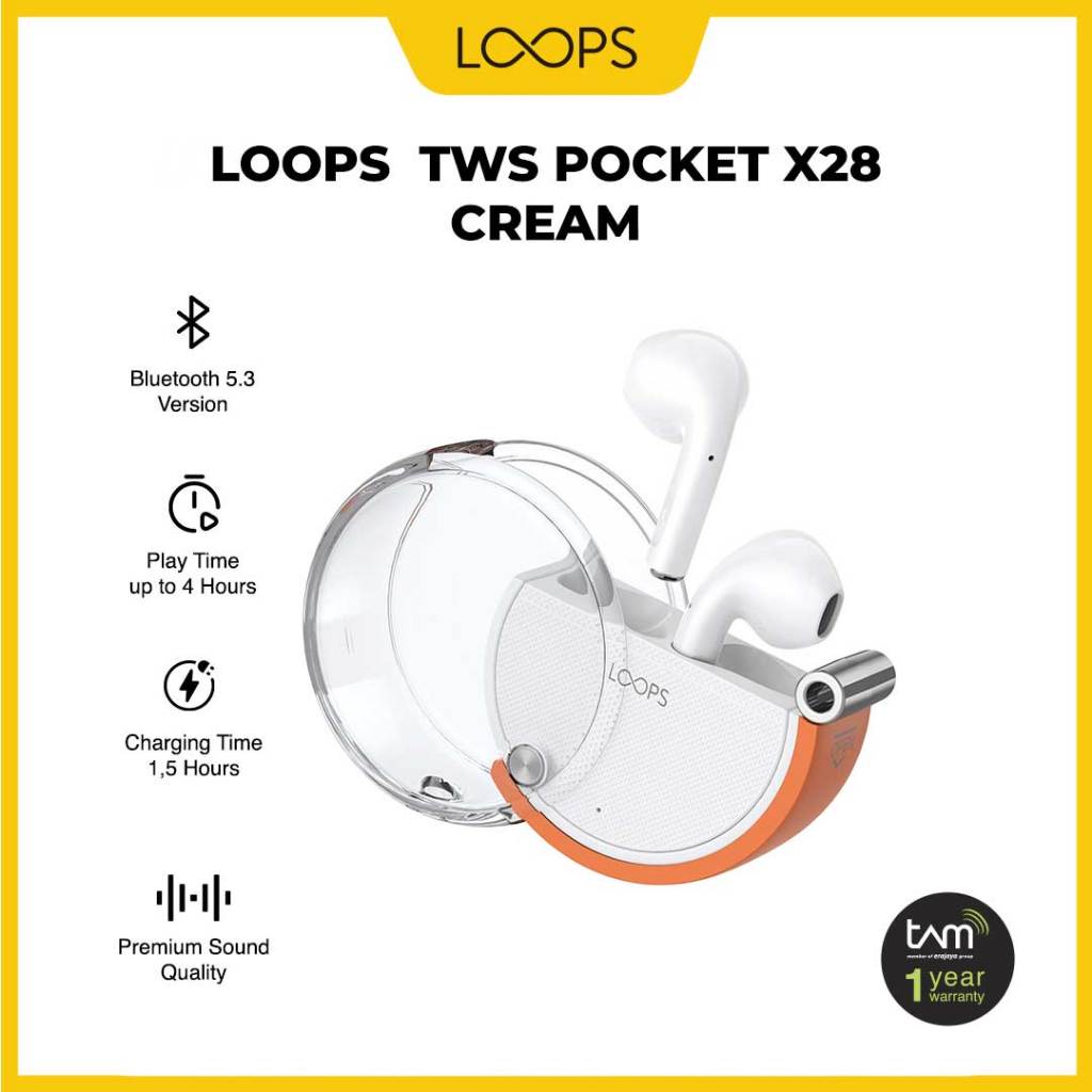Jual LOOPS TWS Pocket Bluetooth Earphone X28 - Cream | Shopee Indonesia