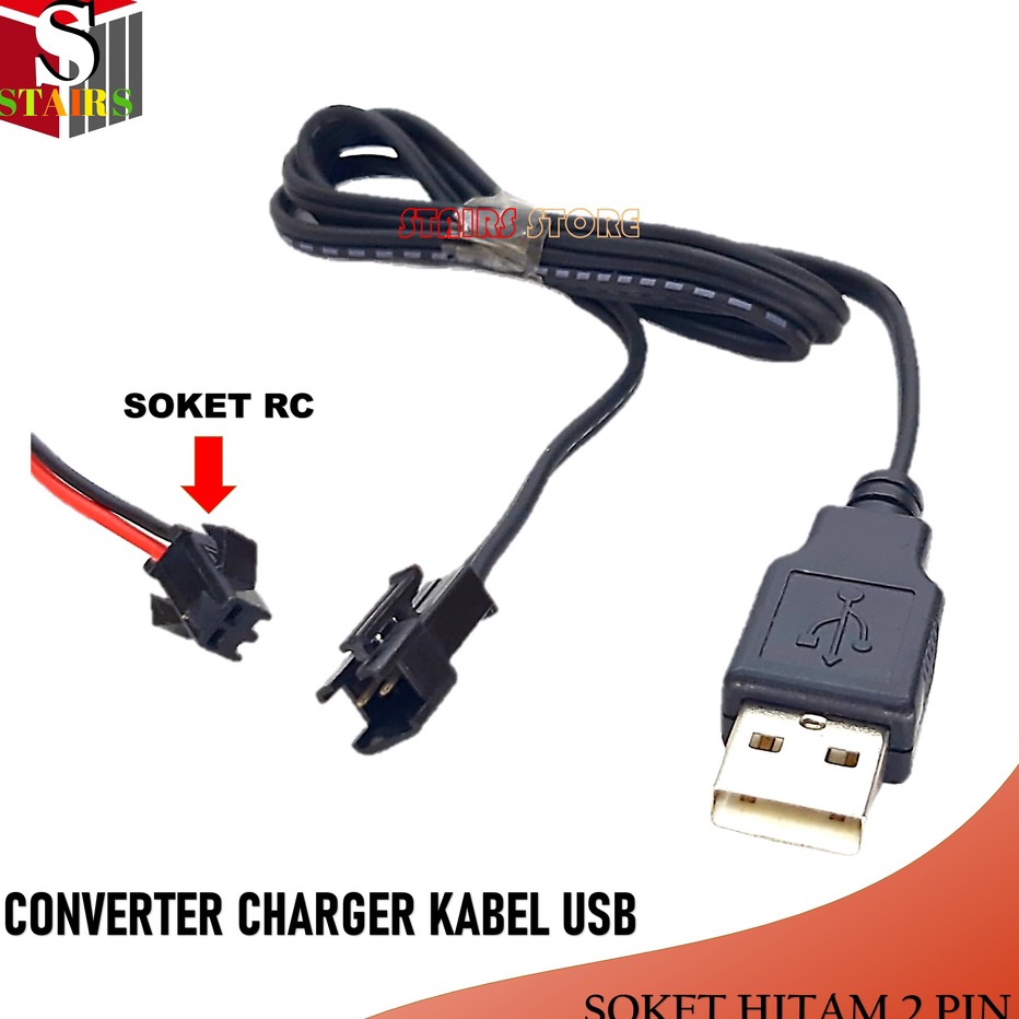 Jual Kabel Cas Mobil RC Model USB Soket Hitam 2Pin Panjang Kabel 5Cm ...
