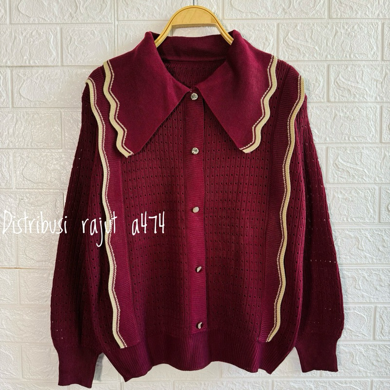 Jual ELVIRA YSK ATASAN BAJU POLO CARDIGAN RAJUT STRIPE WANITA LUCU ...
