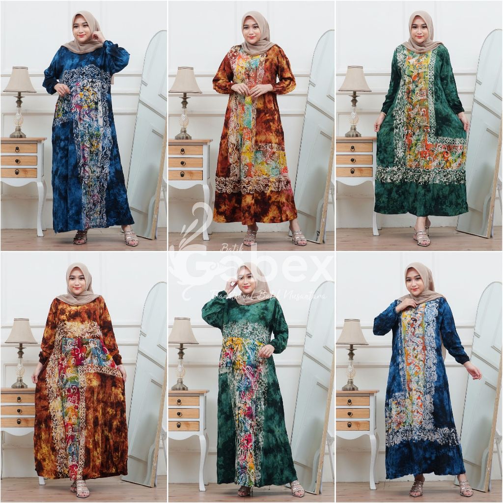 Jual Batik Gamis Canting Cap Long Dress Susun Berwarna Motif Bunga ...