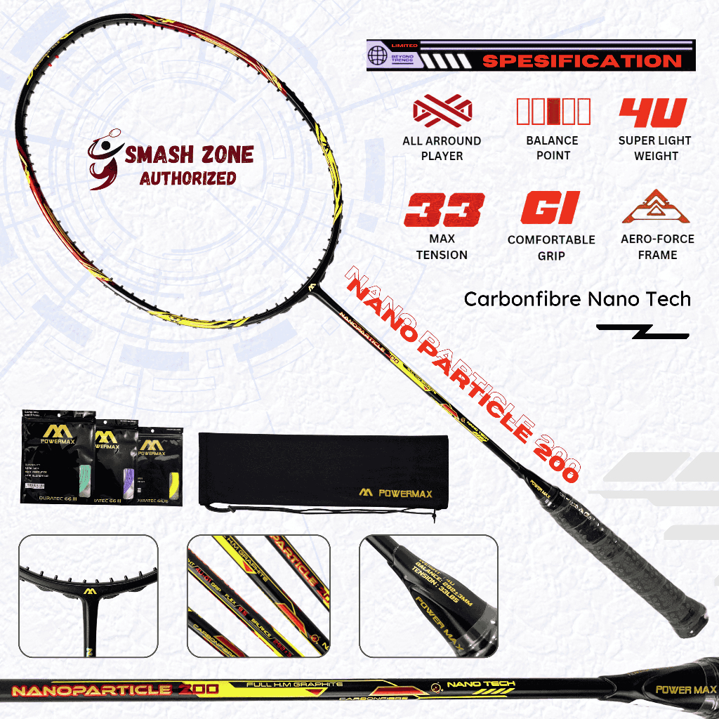 Jual Raket Badminton Power Max NANO PARTICLE 200 Original 33 LBS 4U ...