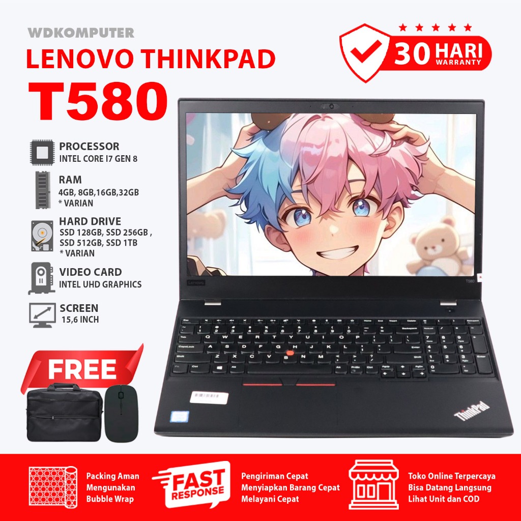 Jual Laptop Kerja Lenovo Thinkpad T580 Intel Core i7 Gen 8 Ram 16gb I ...
