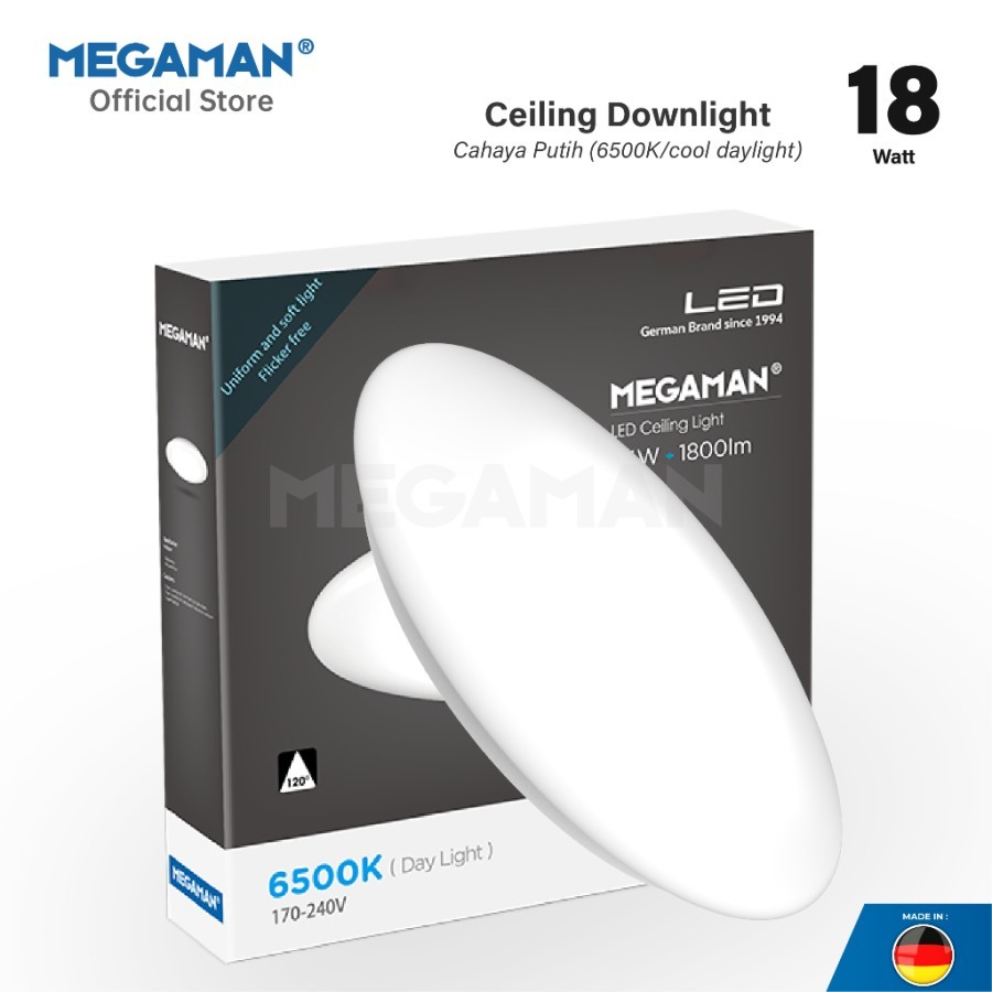 Jual MEGAMAN LAMPU LED DOWNLIGHT 18W BULAT LAMPU LED PANEL 18WATT 6500K ...