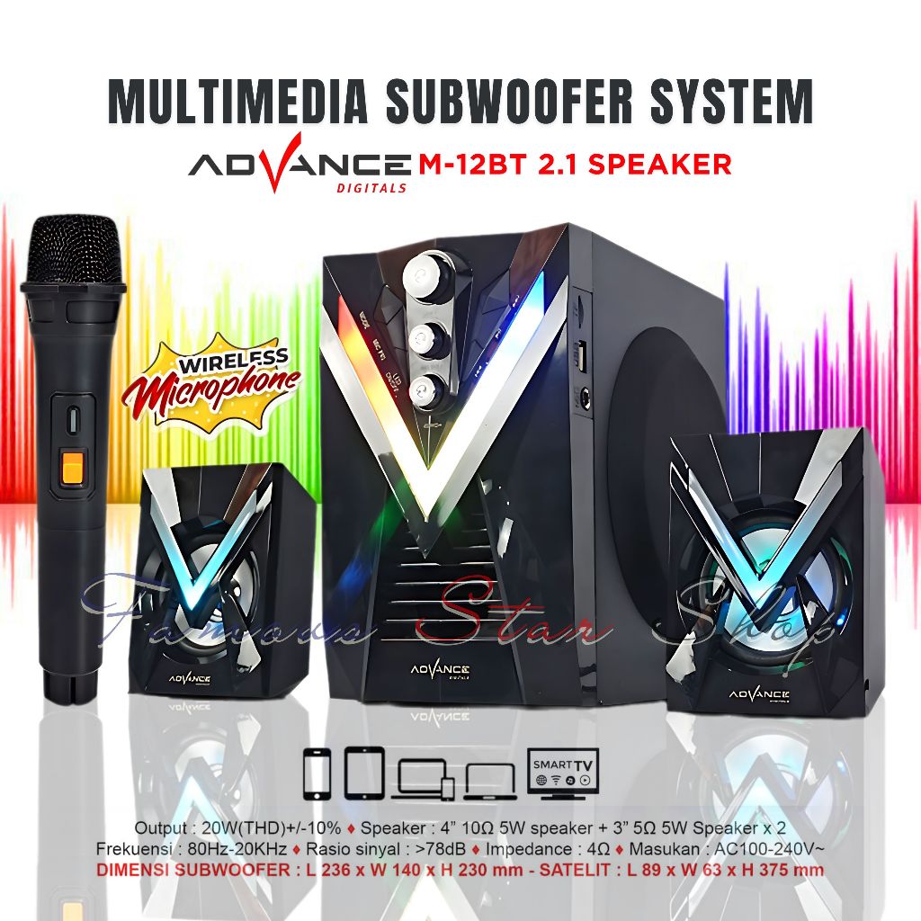 Jual Speaker Advance M12 BT Bluetooth Subwoofer + Mic Karaoke | Advance ...