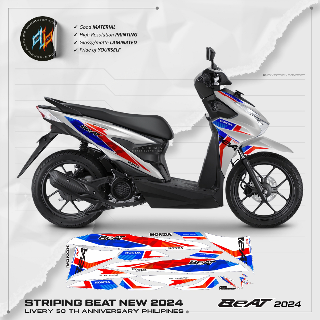 Jual STRIPING BEAT 2024 GRAFIS 50TH ANNIVERSARY HONDA TRI COLOR ...