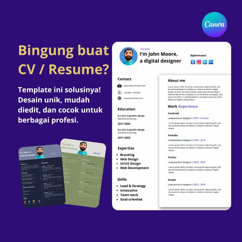 Jual Jasa Bikin Cv / Resume | Desain Template Canva Premium | Shopee ...