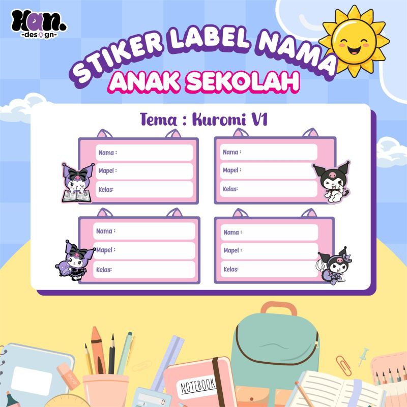 Jual (Kisscut) Stiker Label Nama Buku Anak Sekolah Custom isi 40pcs ...