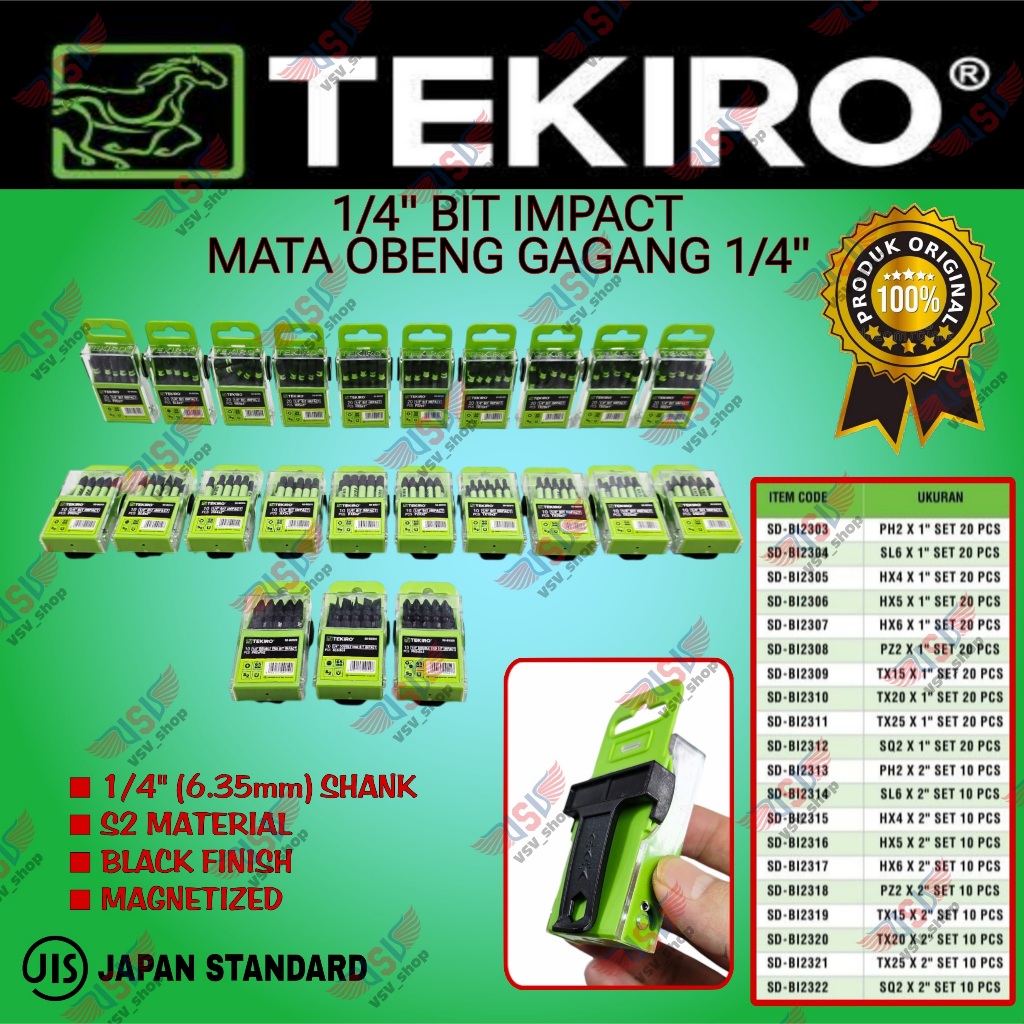 Jual TEKIRO Mata Obeng Angin Impact Screwdriver Bit 1/4" Shank Plus ...