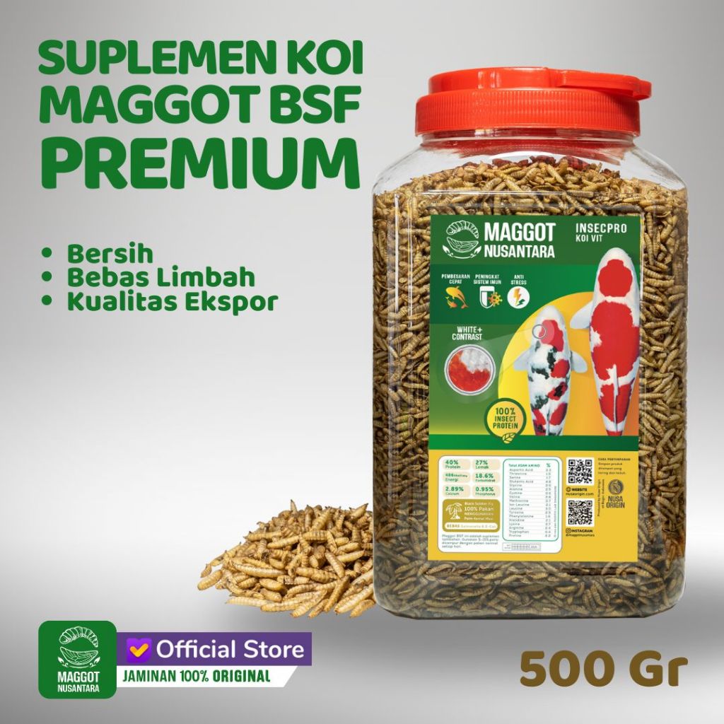 Jual PAKAN SUPLEMEN IKAN KOI - MAGGOT NUSANTARA PREMIUM 500GR | Shopee ...
