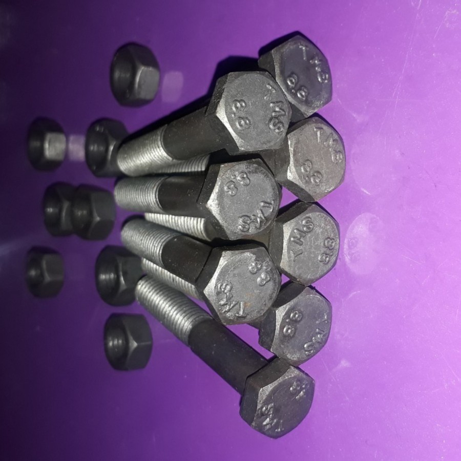 Jual Baut + Mur Baja M 12x100 /Hitam Baja/Baja Grade 8.8/Kunci 19 | Shopee Indonesia