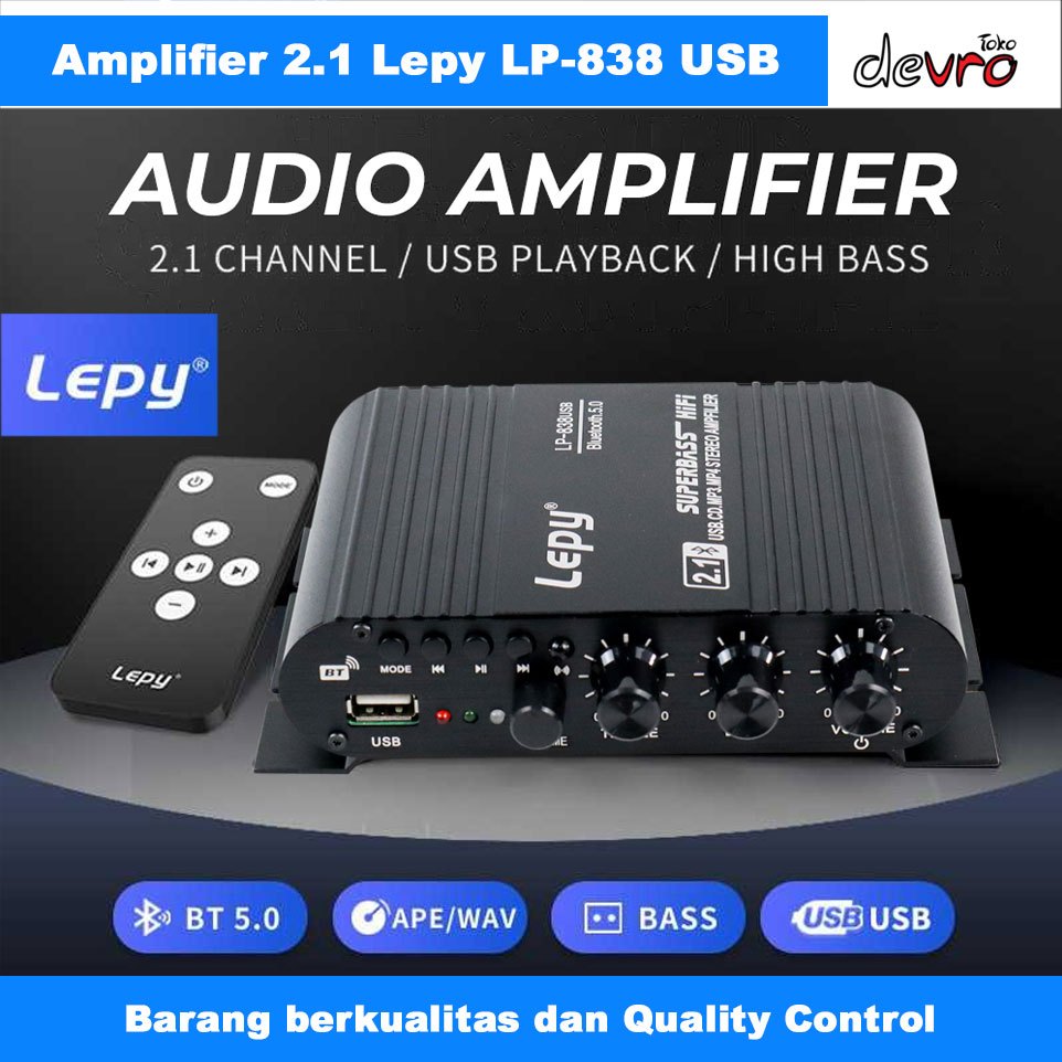 Jual Audio Amplifier 2.1 Bluetooth Subwoofer Bass USB HiFi Sound Booster - Lepy LP-838USB ...