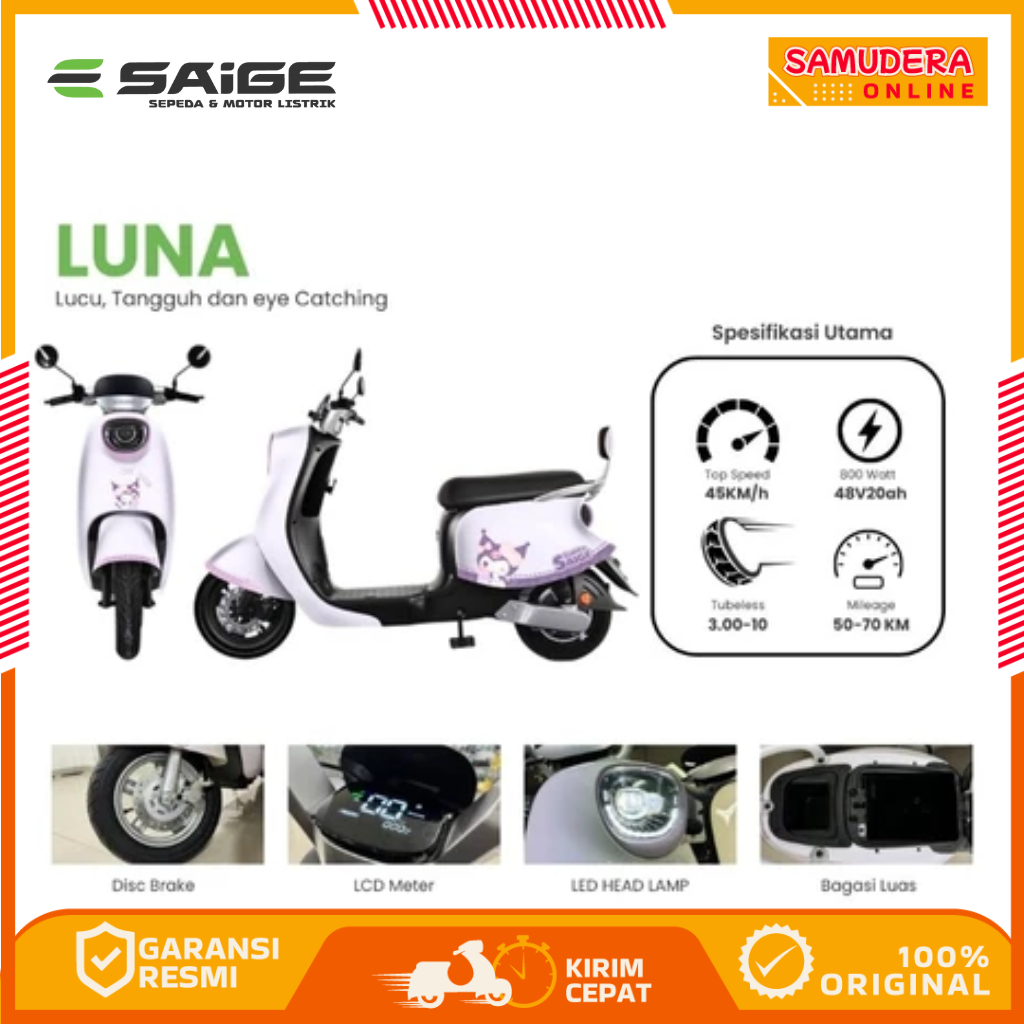 Jual Sepeda Listrik Saige Luna Motor Power 800 Watt 48V12Ah Bergaransi ...