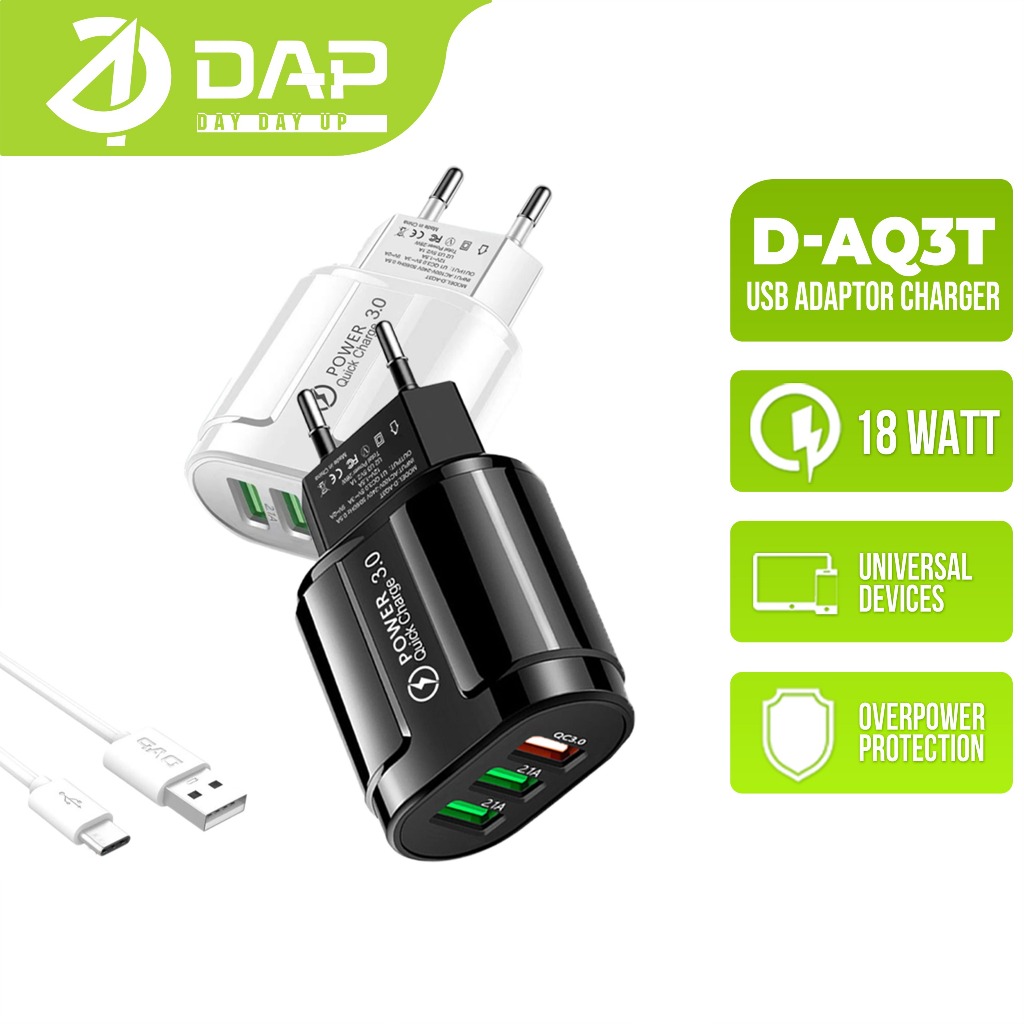 Jual DAP Charger 3 Port PD 18 Watt 3.0A Include Cable USB to Type C ...