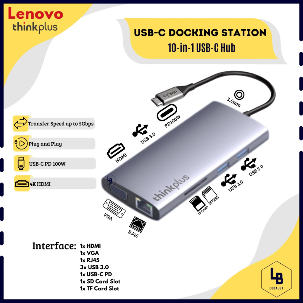 Jual LENOVO THINKPLUS USB-C Docking Station LC10 - 10-in-1 USB-C Hub ...