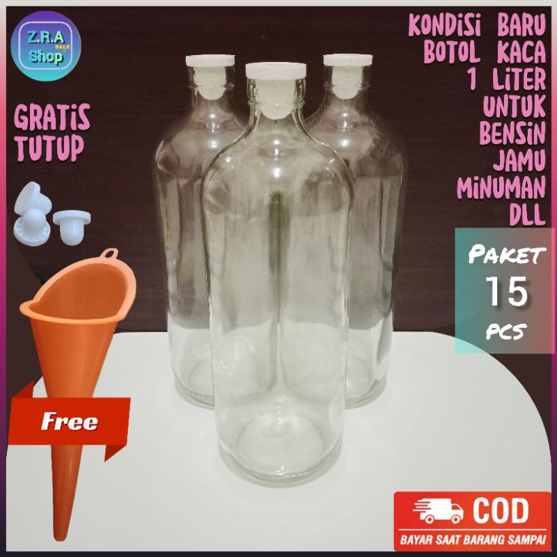 Jual 15pcs BOTOL KACA 1 LITER/1000ml Botol Bensin Eceran|Botol Minyak ...