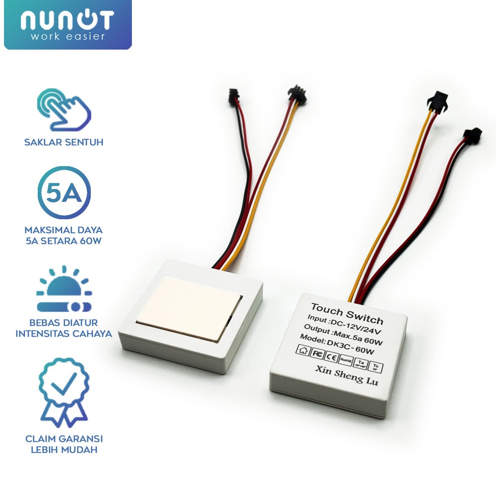Jual Saklar Sensor Sentuh DC 12V/24V 5A 60W Untuk Lampu LED Cermin ...
