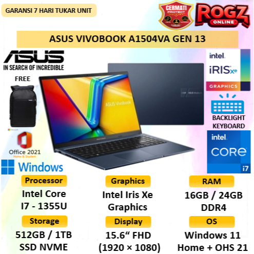 Jual ASUS VIVOBOOK 15 A1504 Intel Core i7 Gen 1355 16GB 1TB SSD Windows ...