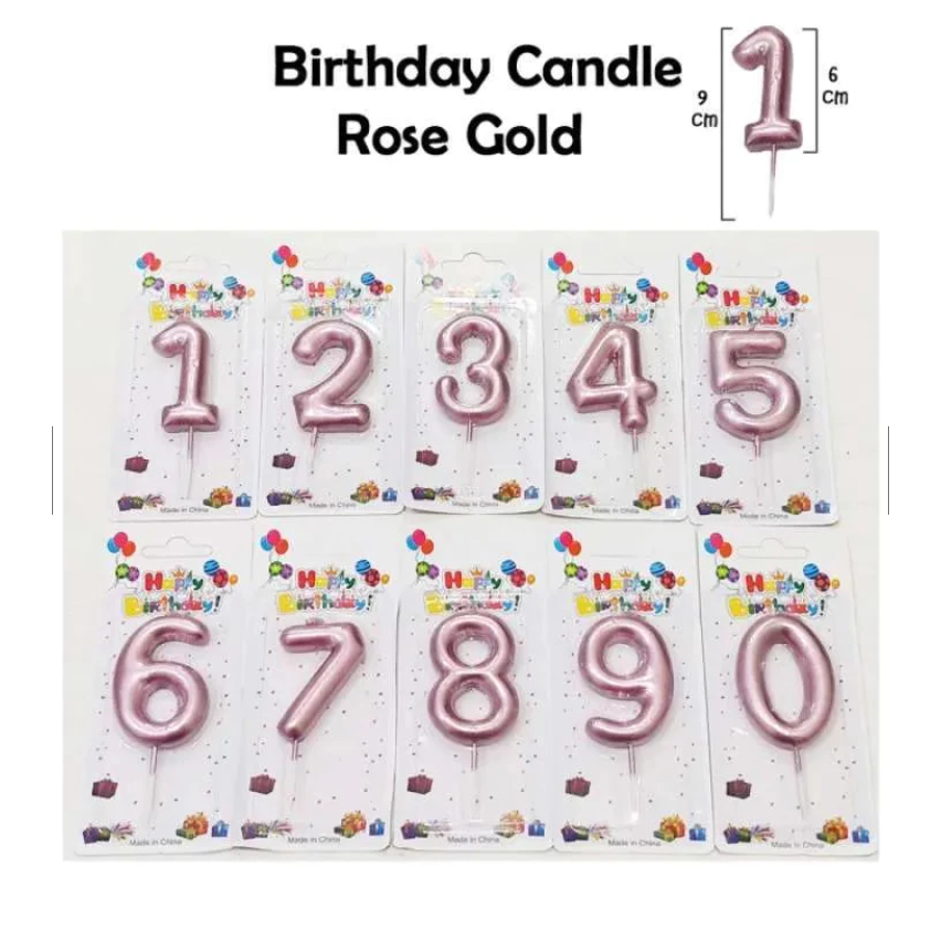 Jual Lilin Ulang Tahun Angka Warna Gold / Rose Gold Metalik Ukuran ...