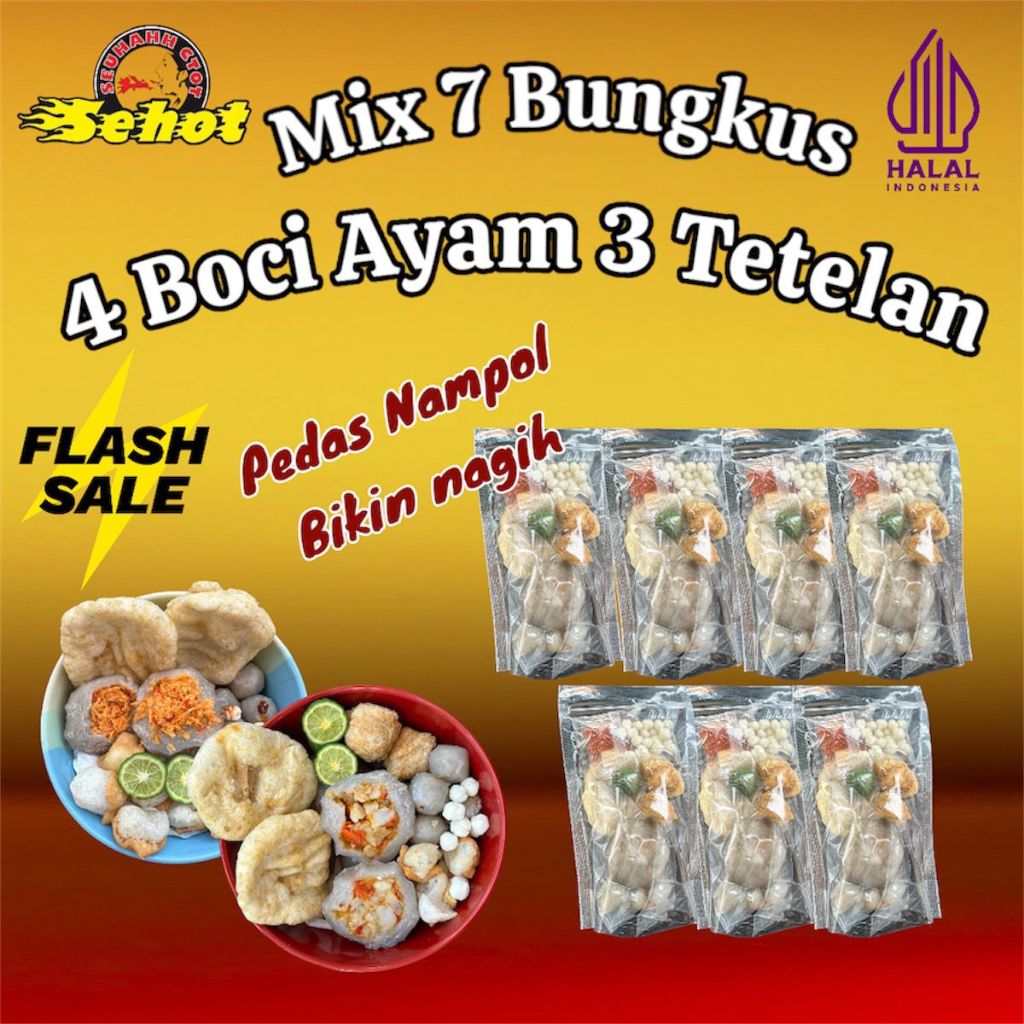 Jual MIX 7 Bungkus Baso Aci Ayam 4 & Baso Aci Tetelan Pedas 3 - Makanan ...
