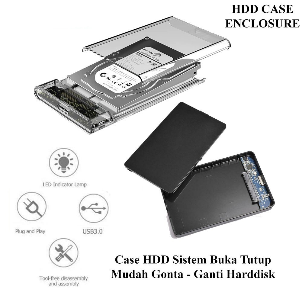 Jual Casing Harddisk External HDD SSD Case 2.5" USB 3.0 Transparan Portabel Mudah Bongkar Pasang ...
