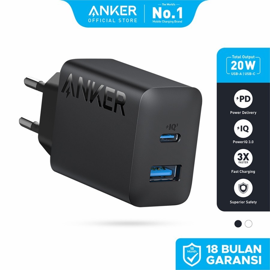 Jual Anker Powerport Charger 20W 18W Dual Port USB Type A & C - A2348 A2347 | Shopee Indonesia