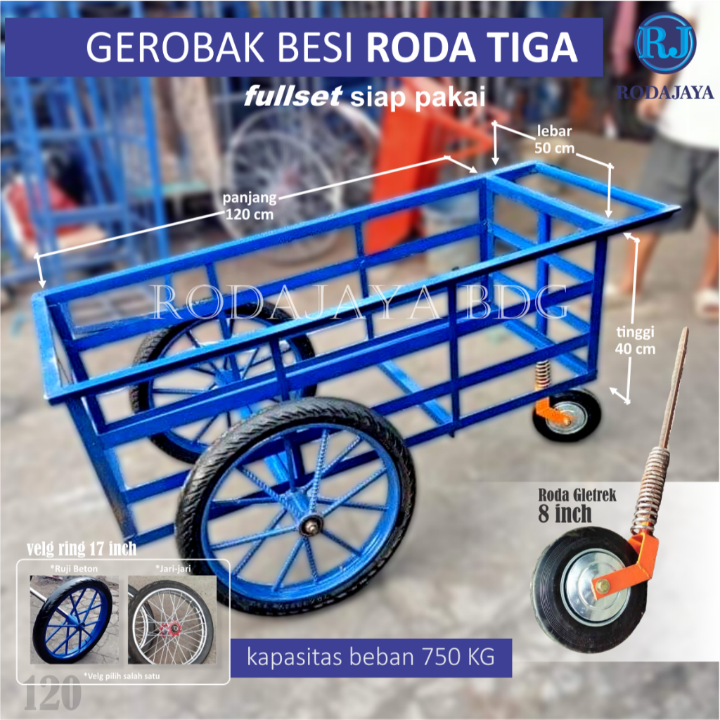 Jual gerobak besi RODA TIGA / 120x50x40 cm / gerobak dorong / alat ...