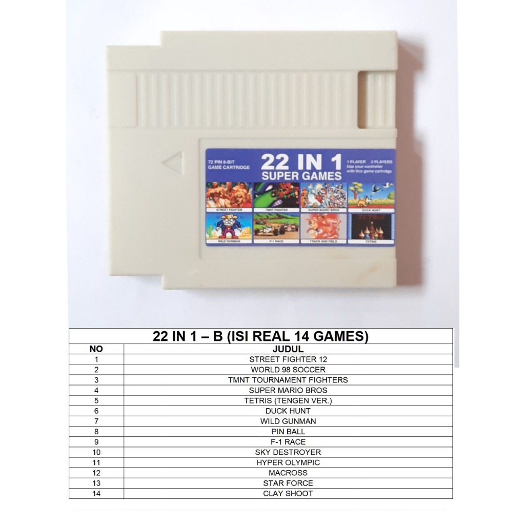 Jual Kaset Vcom "22 in 1" Multi Game "Street Fighter" Nintendo 8 Bit 72 ...