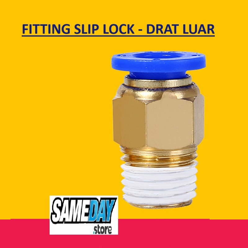 Jual Fitting Pneumatic Slip Lock Male Drat Luar 1/4 1/2 M5 Selang PU OD ...