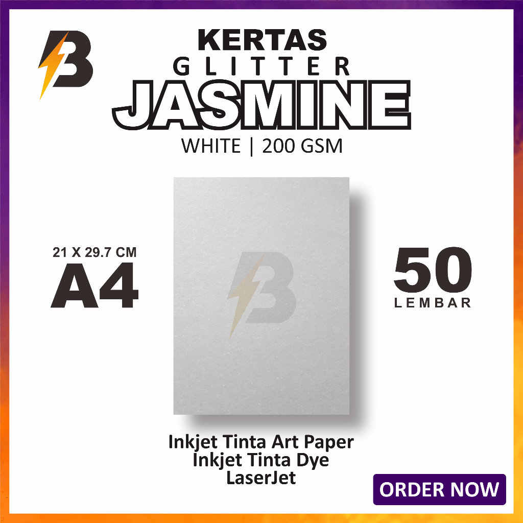 Jual Kertas Jasmine Glitter 200 gsm A4 isi 50 lembar - Kertas Jasmine Glitter Putih A4 200 gsm ...