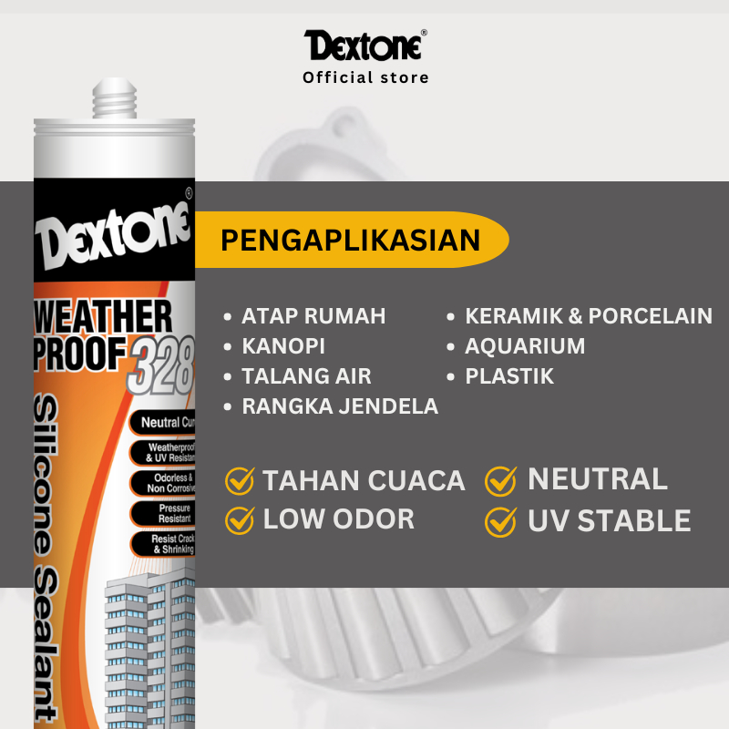 Jual Lem Kaca Silicone Sealant Weather Proof 328 ( 300 ml ) DEXTONE ...