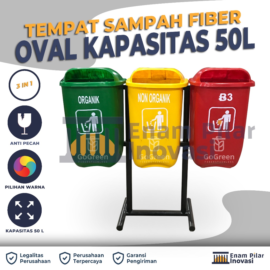Jual Tempat Sampah 3 in 1 Oval Kapasitas 50 Liter, 3 Warna, 3 Pilah, 3 ...