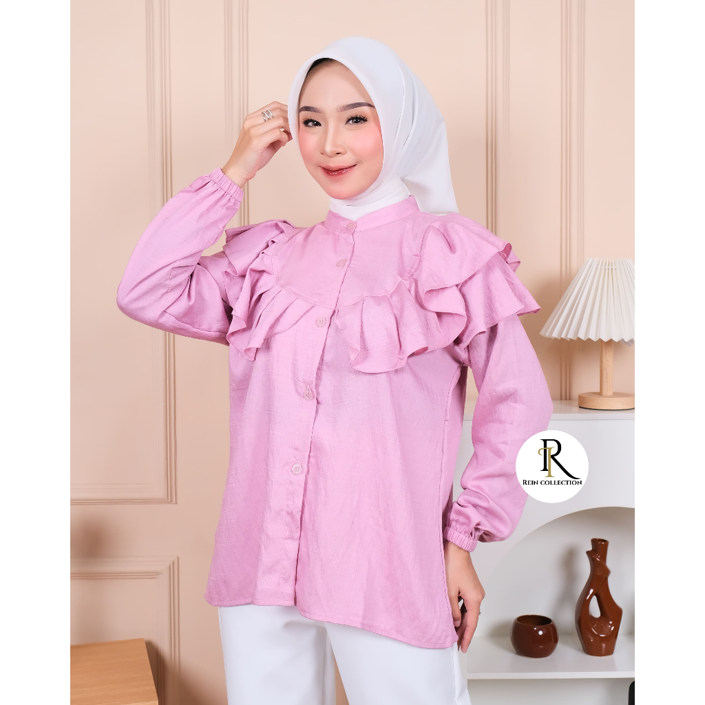 Jual Raina Ruffle atasan kemeja wanita terbaru bahan pollo linen/baju ...
