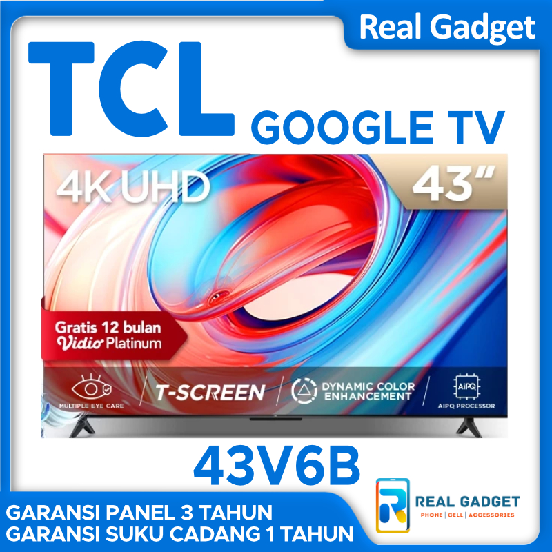 Jual TV LED TCL 43" INCH 4K UHD TV ANDROID SMART TV 43V6B - REALGADGET | Shopee Indonesia