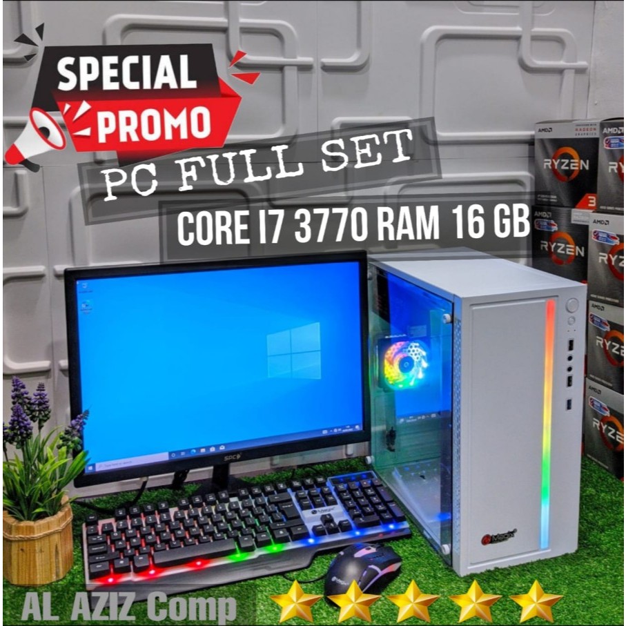 Jual PC Cpu Rakitan Fullset Siap Pakai Intel Core i7 3770 RAM 16gb SSD 256gb Monitor 19 Inci Wi ...