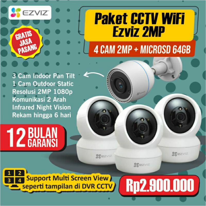 Jual PAKET EZVIZ 4 CAMERA 2MP | Shopee Indonesia