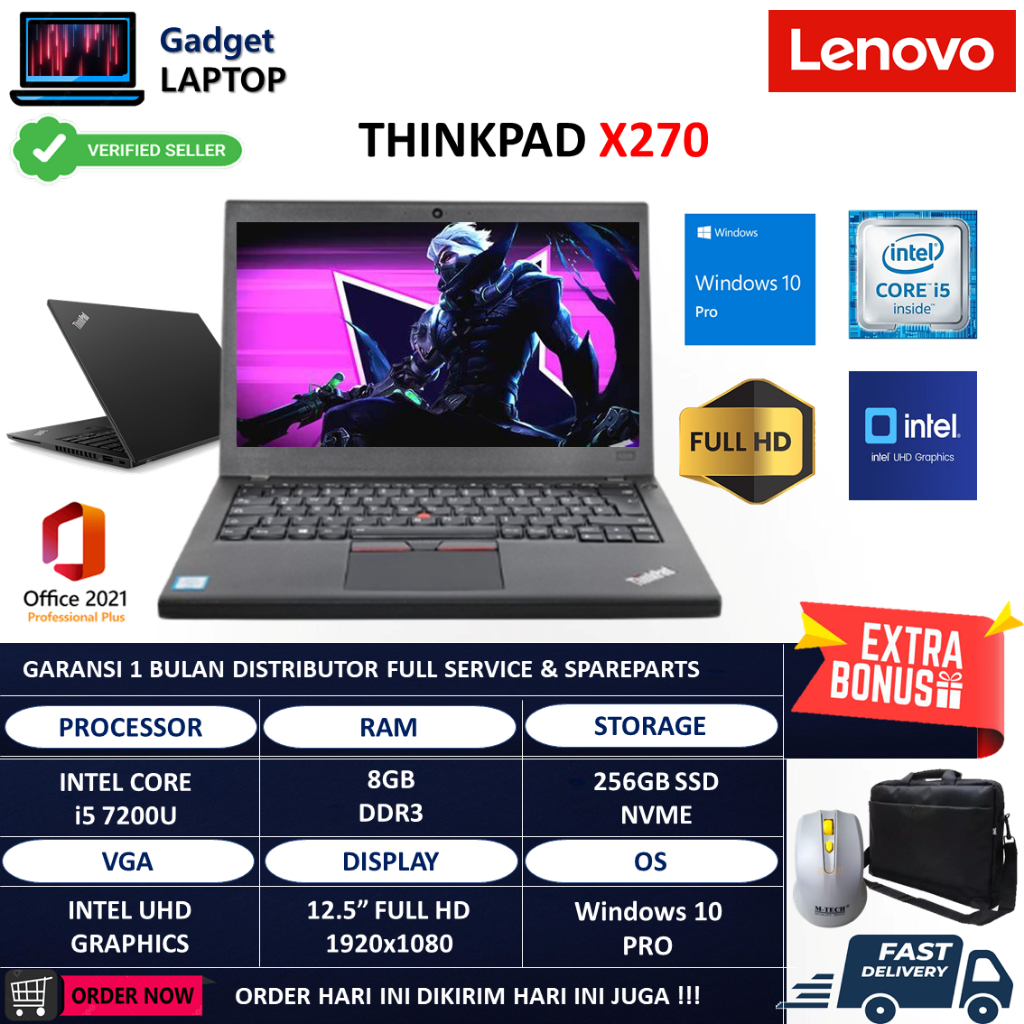 Jual Laptop Bisnis Lenovo Thinkpad X270 Intel Core i5 7200U 8GB 256GB ...
