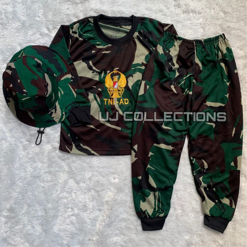 Jual Setelan kaos anak panjang loreng tni ad free topi rimba - Baju setelan anak loreng unisex ...