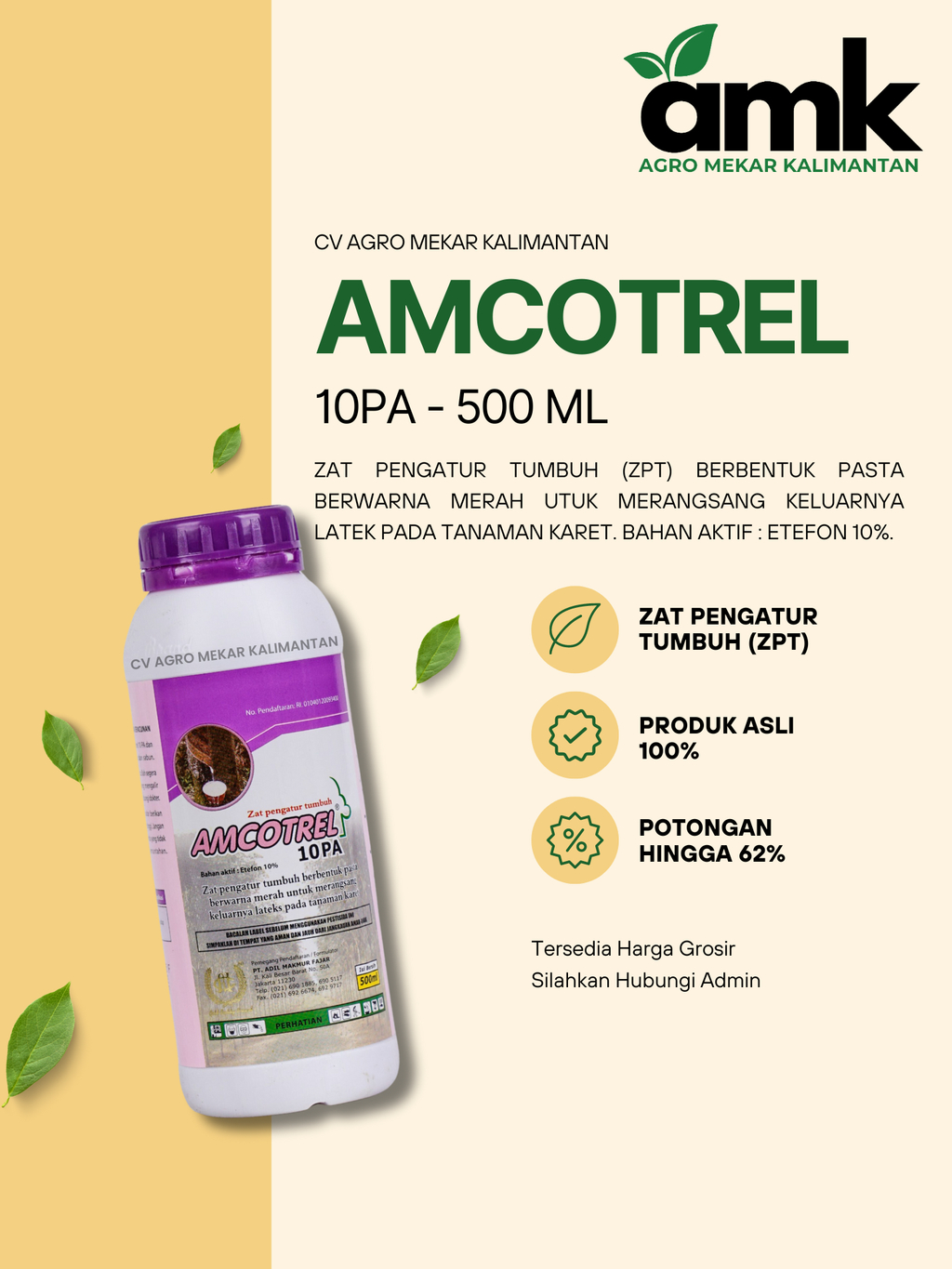 Jual Amcotrel ZPT Vitamin Perangsang Getah Karet Latex 10PA 500 mL ...