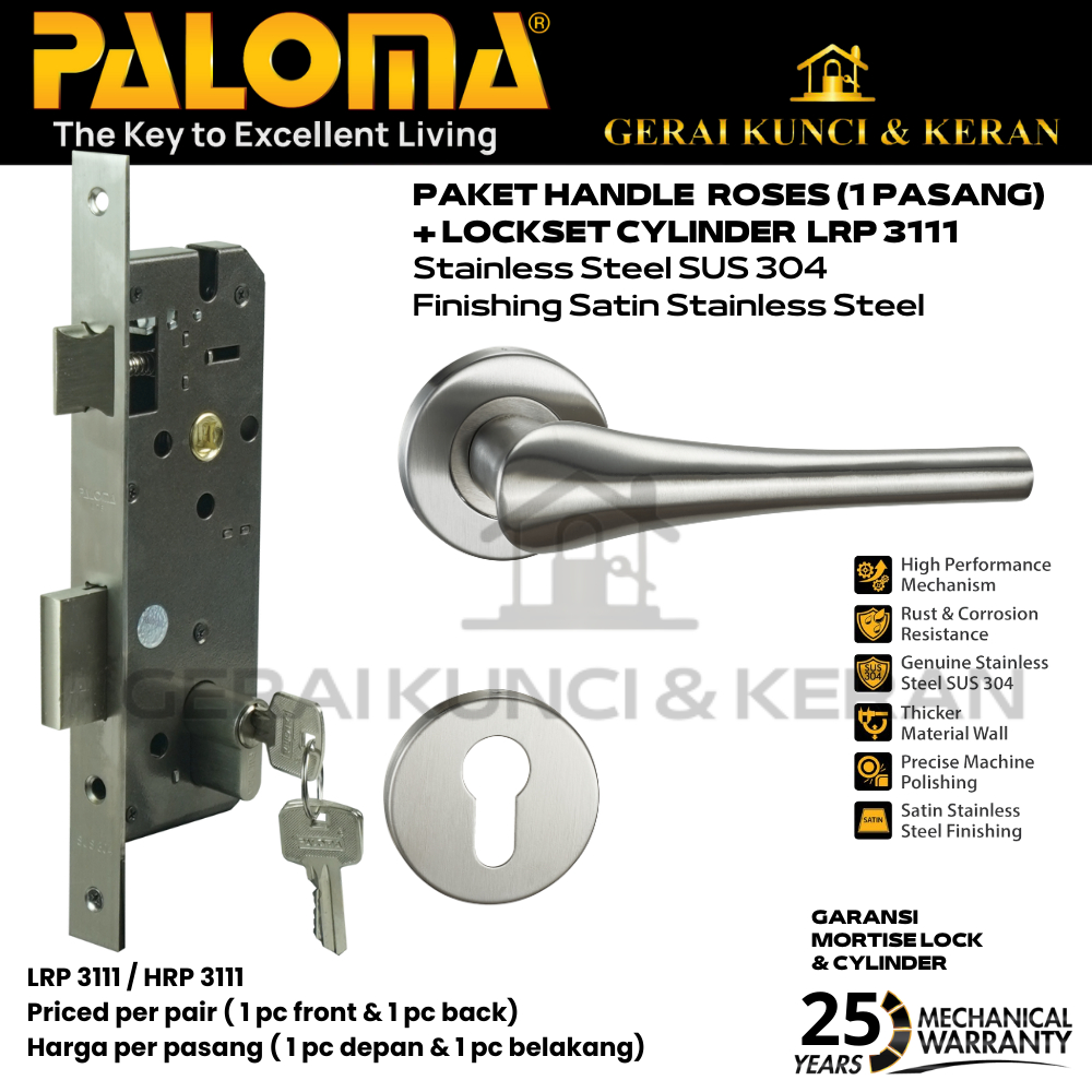 Jual PALOMA HRP LRP 3111 Gagang Pintu Door Handle Roses Set Stainless ...