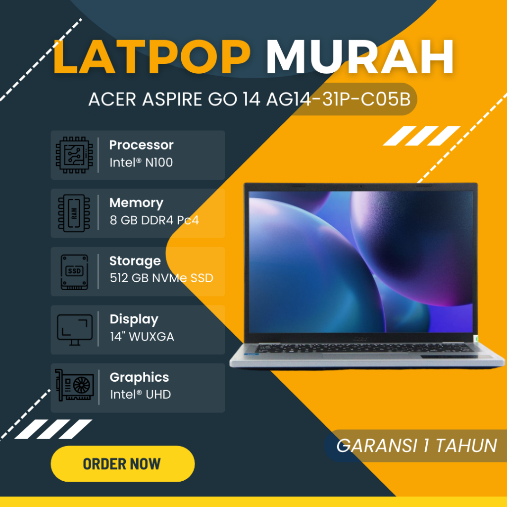 Jual Laptop Acer Murah INTEL PROCESSOR N100/8GB DDR4/512GB NVME SSD ...