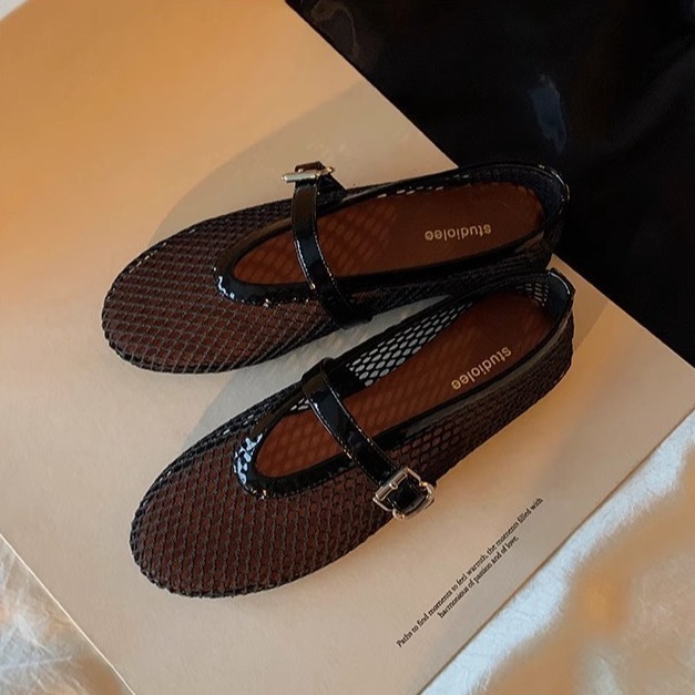 Jual [COD & READY] Flat Shoes Wanita Sepatu Jaring Balet Net Hitam ...