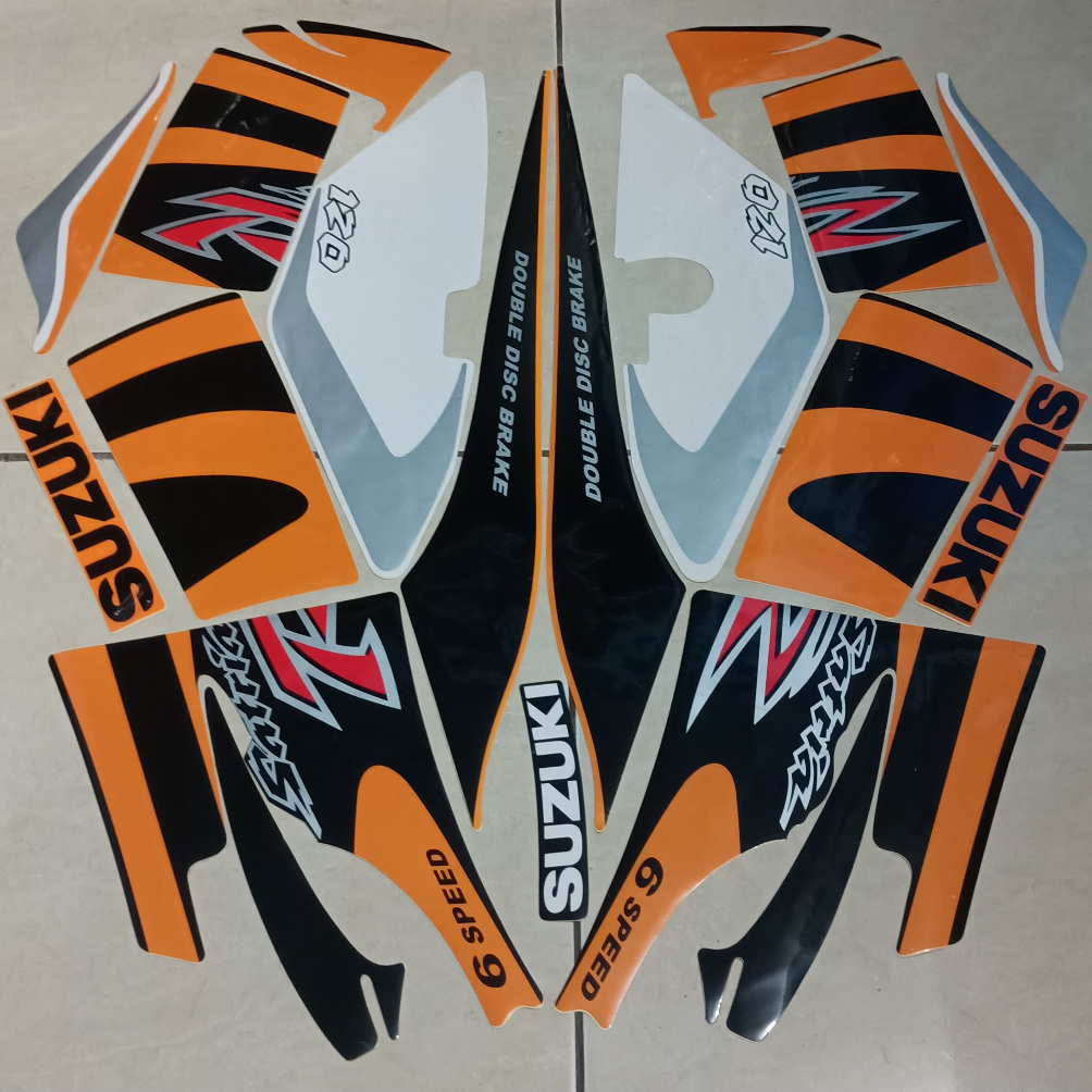 Jual stiker striping suzuki satria 120 r 2002 oren hitam lis body ...