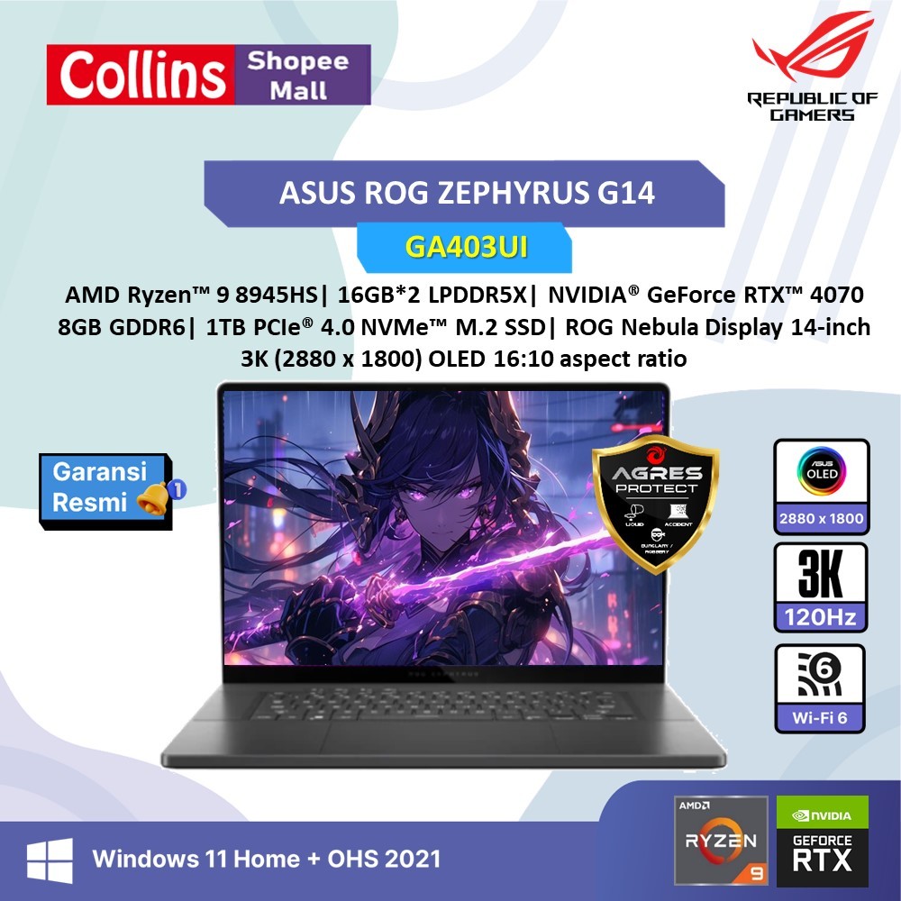 Jual ASUS ROG ZEPHYRUS G14 OLED GA403UI RTX™ 4070 8GB - RYZEN 9 8945HS ...
