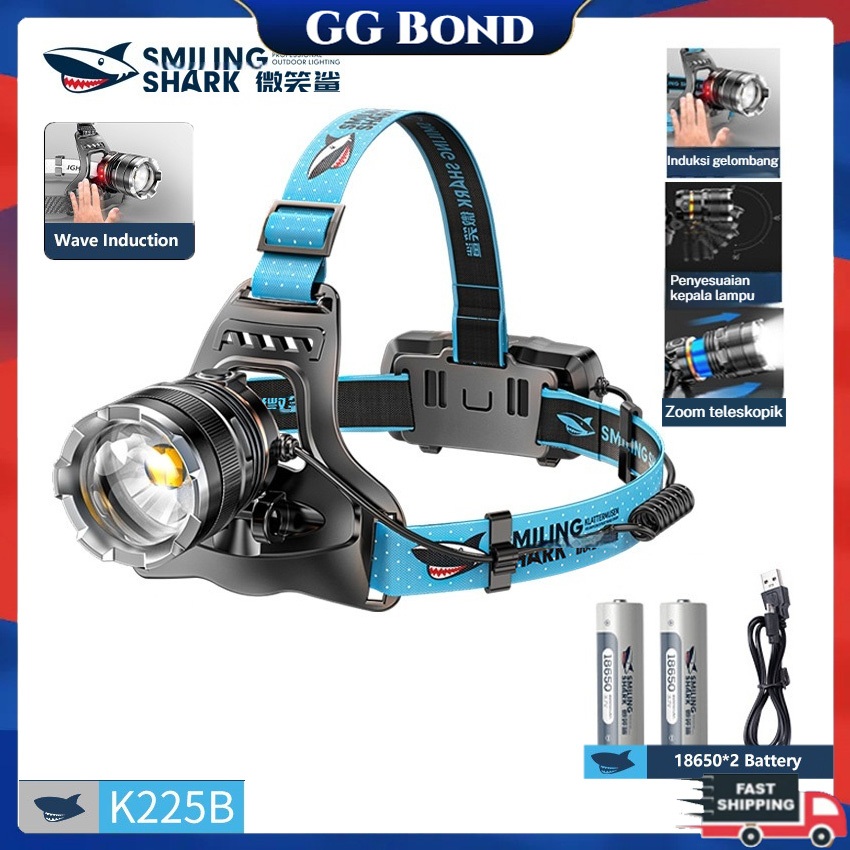 Jual SENTER KEPALA LED SMILING SHARK K225B - 3 MODE - CAHAYA SUPER ...