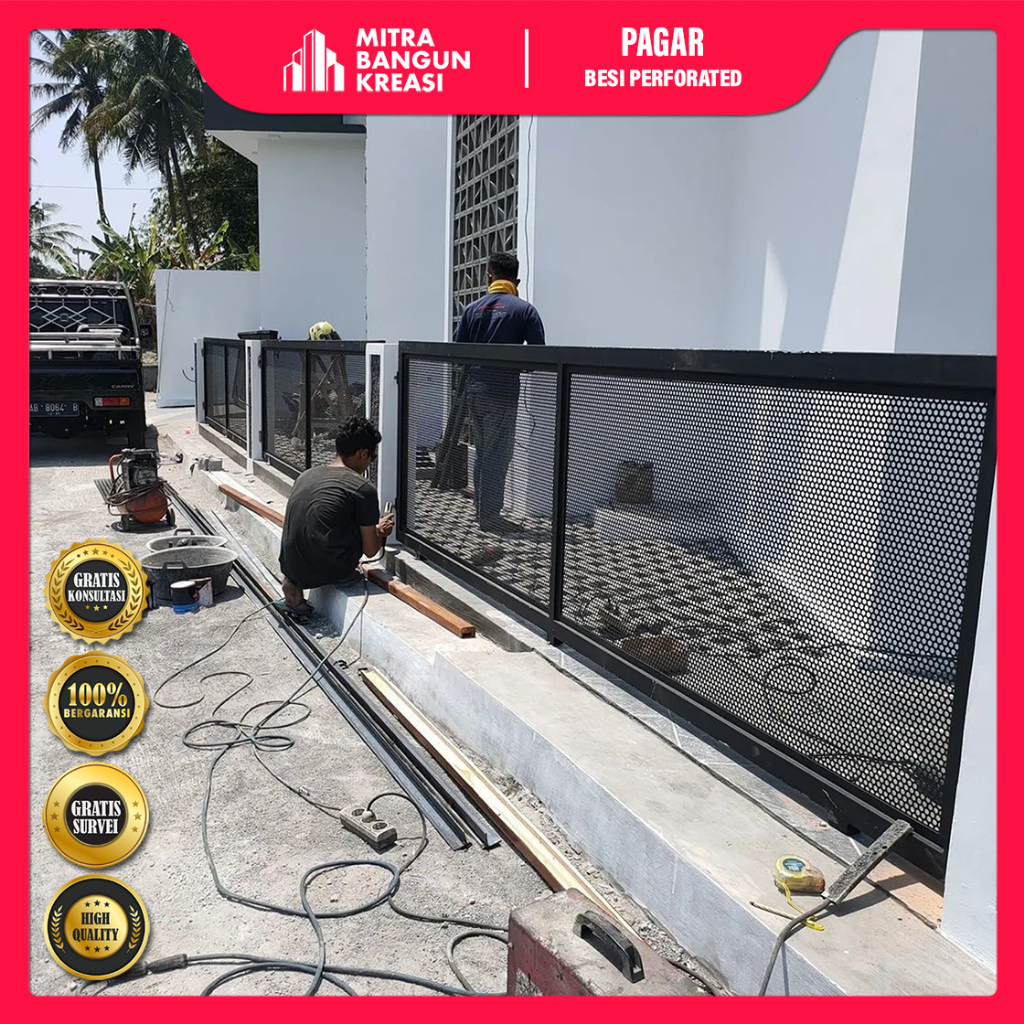 Jual Pagar Besi Plat Perforated Industrial Minimalis Modern [GP004 ...