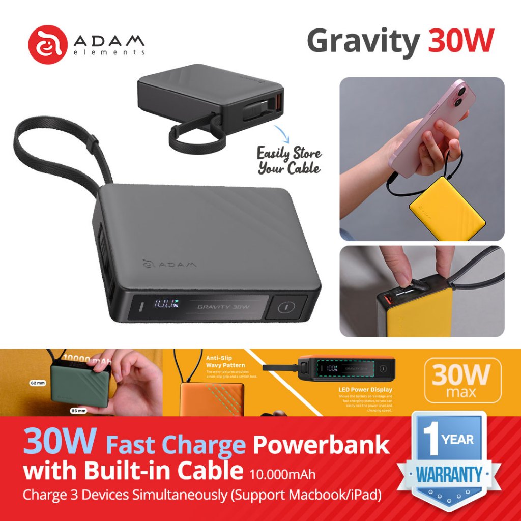 Jual ADAM ELEMENTS - POWER BANK FAST CHARGING 10000 MAH - GRAVITY 30W ...