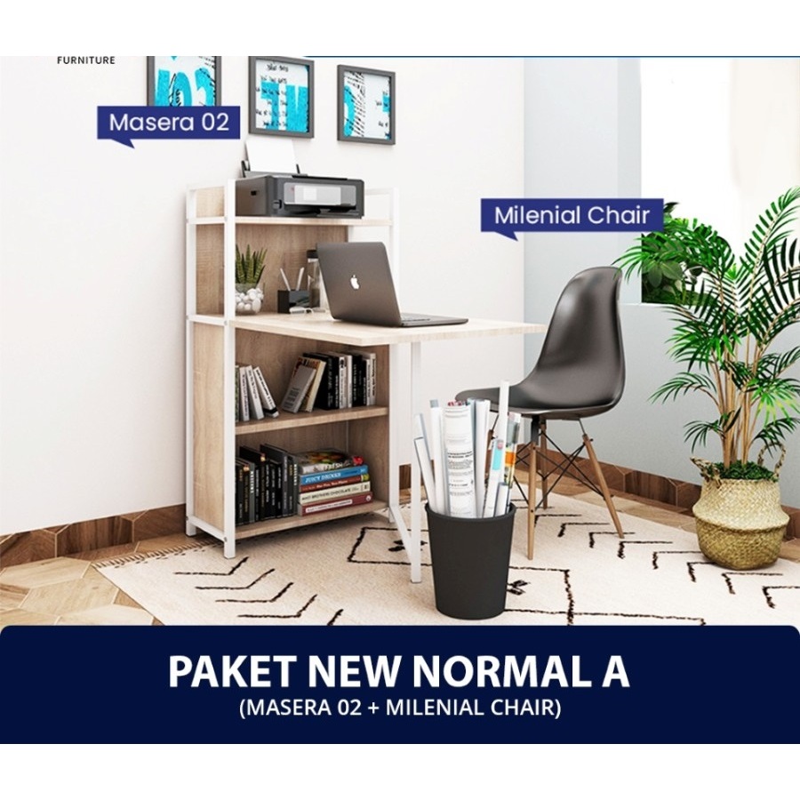 Jual Meja Belajar / Meja Kerja / Olympic Paket New Normal A - Masera 02 + Milenial Chair ...