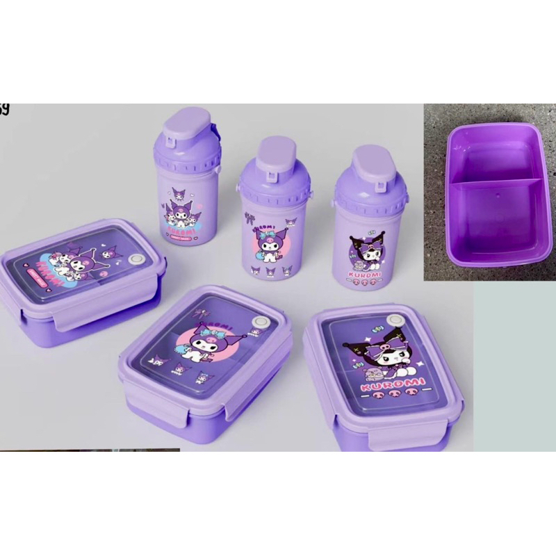 Jual SET TEMPAT MAKAN SEKAT 2 DAN BOTOL MINUM 3115-2 MOTIF KUROMI FREE SENDOK GARPU//SET LUNCH ...