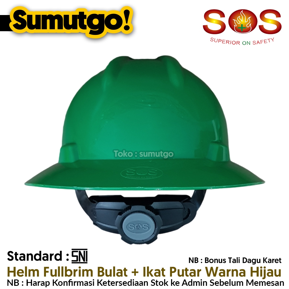 Jual [ TERMURAH ] Helm Safety Proyek Fullbrim SOS warna Hijau + ikat ...